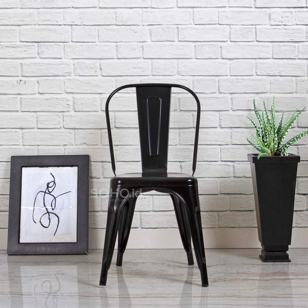 Kursi Cafe Besi Kursi Makan - Kursi Tolix Metal Hitam